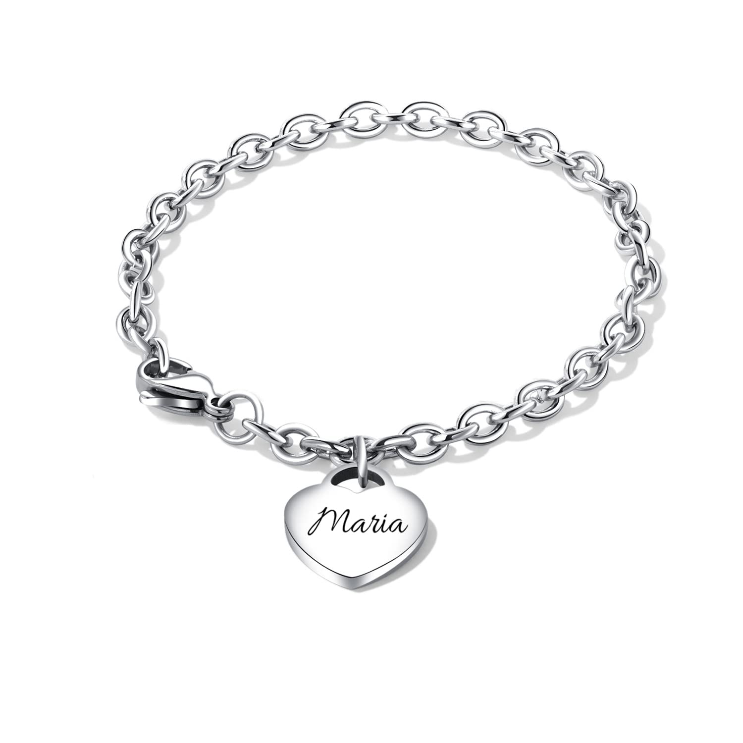 shumei Personalized bracelet, name custom bracelet, simple fashion stainless steel heart shaped silver pendant bracelet couple accessories jewelry (Ladies style)