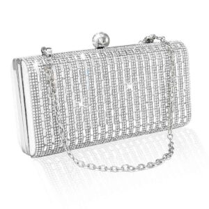 yokawe clutch purse for women sparkling rhinestone evening bag bridal wedding prom party handbag (silver)