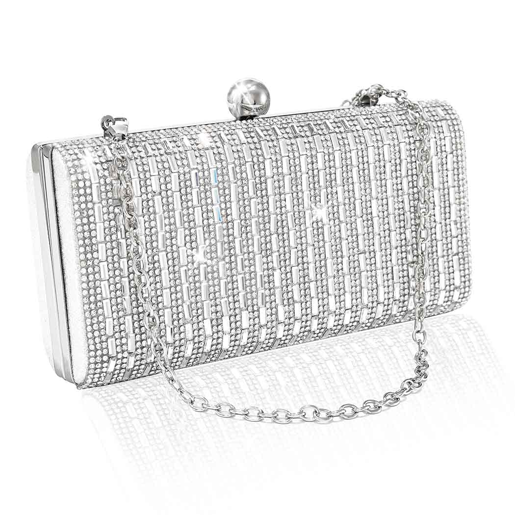 Yokawe Clutch Purse for Women Sparkling Rhinestone Evening Bag Bridal Wedding Prom Party Handbag (Silver)