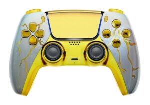 moddedzone wireless controller for ps5 with exclusive and unique designs compatible with playstation 5 - the ideal christmas gift for gaming enthusiasts - expertly crafted in usa gold thunder