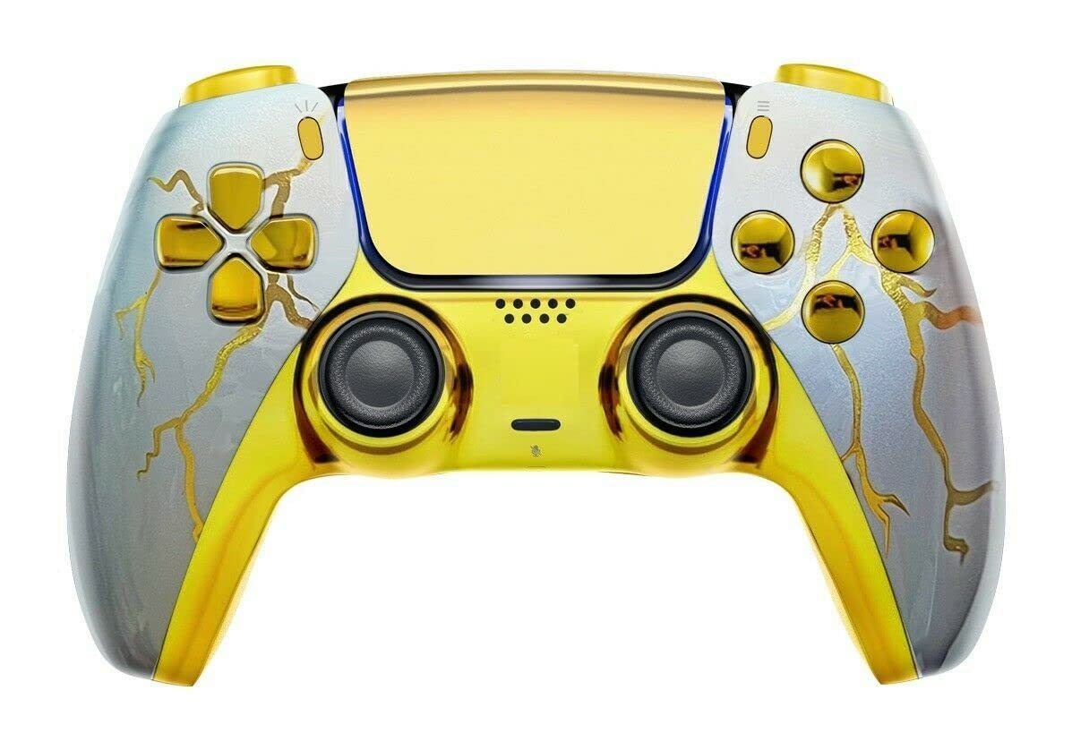 MODDEDZONE Wireless Controller for PS5 with Exclusive and Unique Designs Compatible with PlayStation 5 - The Ideal Christmas Gift for Gaming Enthusiasts - Expertly Crafted in USA Gold Thunder