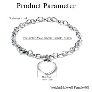 shumei Personalized bracelet, name custom bracelet, simple fashion stainless steel heart shaped silver pendant bracelet couple accessories jewelry (Ladies style)