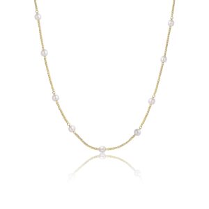 Sewyer Dainty Gold Pearl Necklace for Women 14K Gold Plated Minimalist Pearl Chain Necklace Classic Tiny Pearl Beaded Necklace Delicate Everyday Jewelry Gift