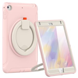 oribox defender case for ipad mini 5/4, full body drop protection, 3 in 1 shockproof bumper with 360° ring holder kickstand, defender pink