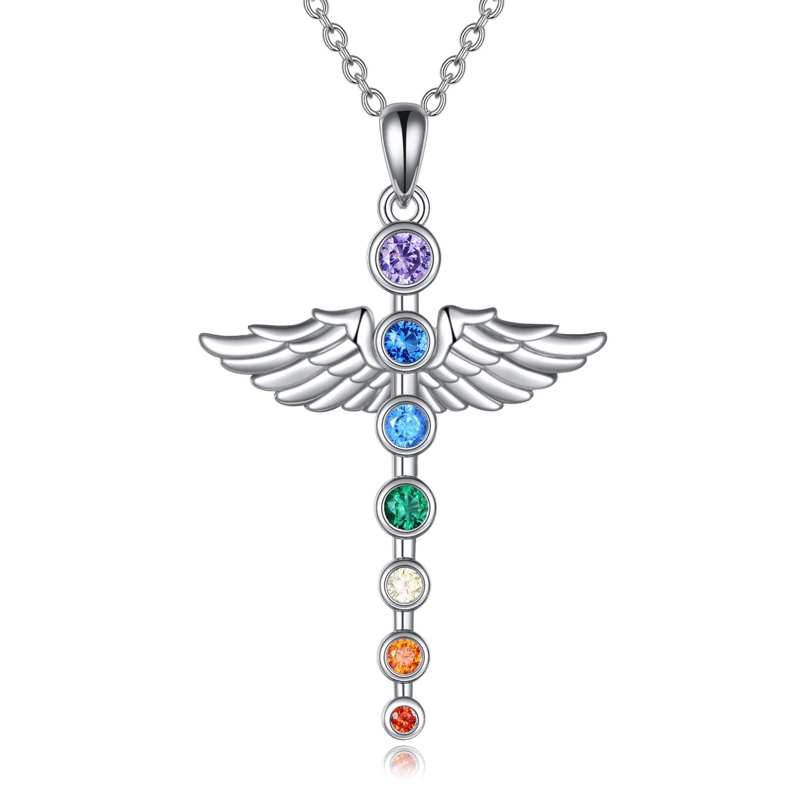 YAFEINI Chakra Necklace Angel Neckalce for Women 7 Chakra Pendant Necklace for Healer Crystal Pendant Jewelry