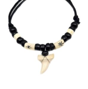 swimmi genuine shark tooth necklace for men, mako shark tooth necklace, handmade wooden beads cords surfer shark tooth necklace for women jewelry ga384