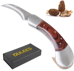 dulees mushroom knife with brush and sheath, sharp mushroom foraging knife, advanced mushroom hunting knife for morels, porcini, chanterelles, truffle best gift for mushroom lovers