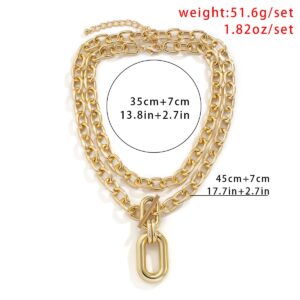 Jumwrit Layered Necklaces Chunky Chain Toggle Necklaces Statement Choker Necklaces Punk Lightweight Carabiner necklace for Women (Gold)