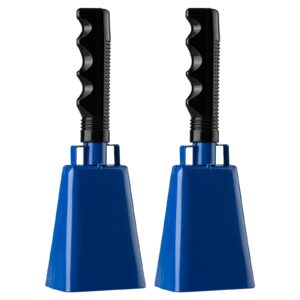 cowbells 2pcs,steel cow bell 8 inch with handle,cheering hand bell for sports events,football games,party,farm,hand chimes percussion musical instruments (8 inch, blue)