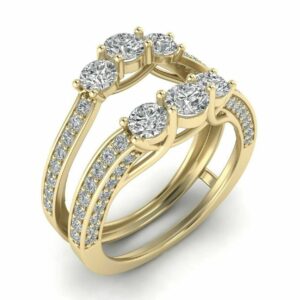 Purple Star 0.85 Carat (Ctw) 14K Yellow Gold Plated Round Cut White Diamond Ladies Wedding 3 Stone Enhancer Double Ring (8.5)