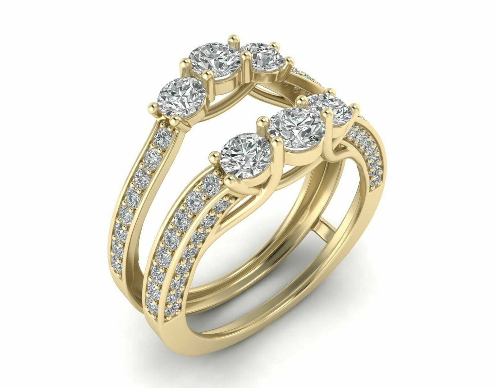 Purple Star 0.85 Carat (Ctw) 14K Yellow Gold Plated Round Cut White Diamond Ladies Wedding 3 Stone Enhancer Double Ring (8.5)