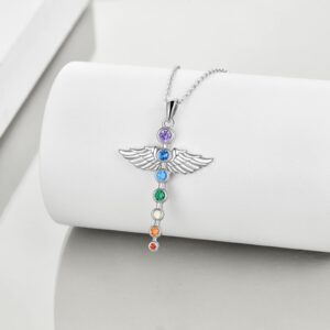 YAFEINI Chakra Necklace Angel Neckalce for Women 7 Chakra Pendant Necklace for Healer Crystal Pendant Jewelry