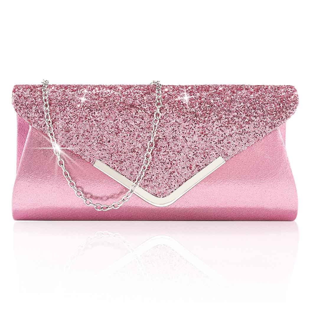 Yokawe Women Clutch Purse Evening Bag Sparkling Sequin Envelope Handbag for Wedding Party Prom Formal (Pink)