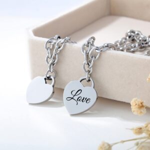 shumei Personalized bracelet, name custom bracelet, simple fashion stainless steel heart shaped silver pendant bracelet couple accessories jewelry (Ladies style)