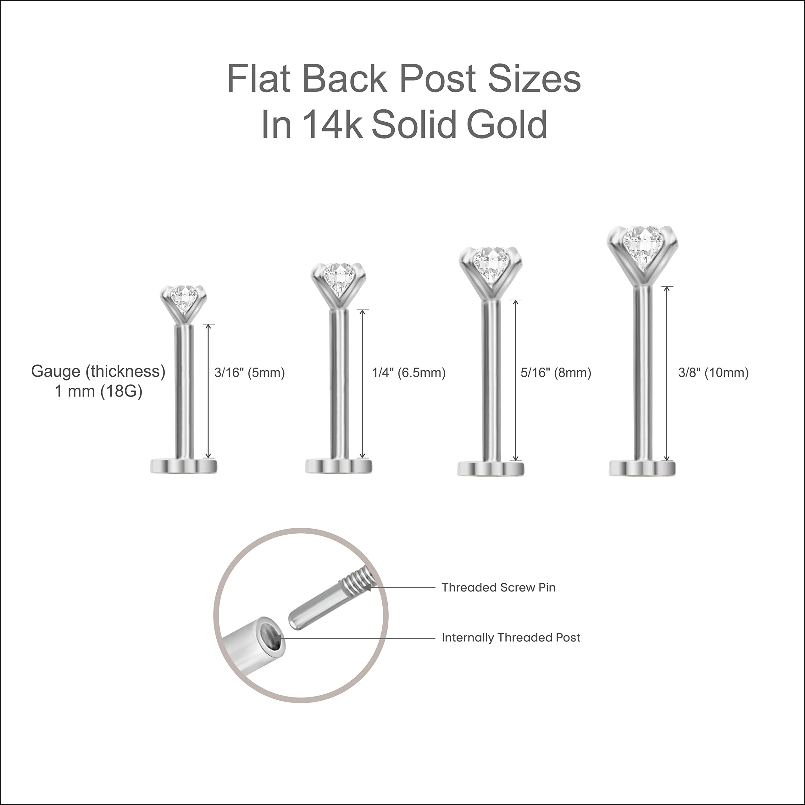 14K Solid White Gold Cubic Zirconia Marquise Lotus Cartilage Stud Earring Tragus Helix CZ Crown Stud Internally Threaded Flat Back Earring for Men Women Upper Ear Piercing Jewelry Gift SINGLE STUD