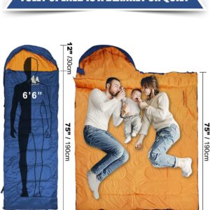 Sleeping Bags for Adults, AYAMAYA Backpacking Sleeping Bag Lightweight Compact Wearable Sleeping Bags with Arm Holes,2 Double Person Camping Gear for Cold Weather Hiking Family 3 Season