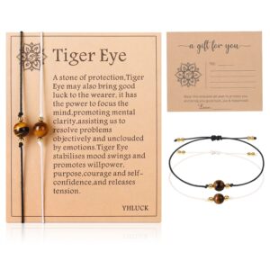 yhluck 2pcs tiger eye bracelet handmade natural healing crystal bracelet with wish cards adjustable braided beaded bracelet anklet jewelry set yoga reiki gift for couple friendship