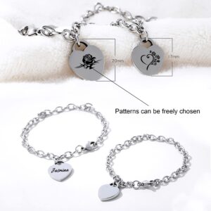 shumei Personalized bracelet, name custom bracelet, simple fashion stainless steel heart shaped silver pendant bracelet couple accessories jewelry (Ladies style)