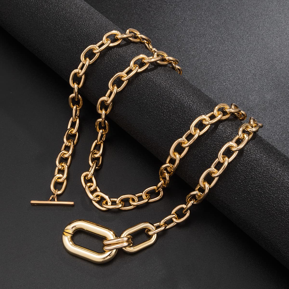 Jumwrit Layered Necklaces Chunky Chain Toggle Necklaces Statement Choker Necklaces Punk Lightweight Carabiner necklace for Women (Gold)