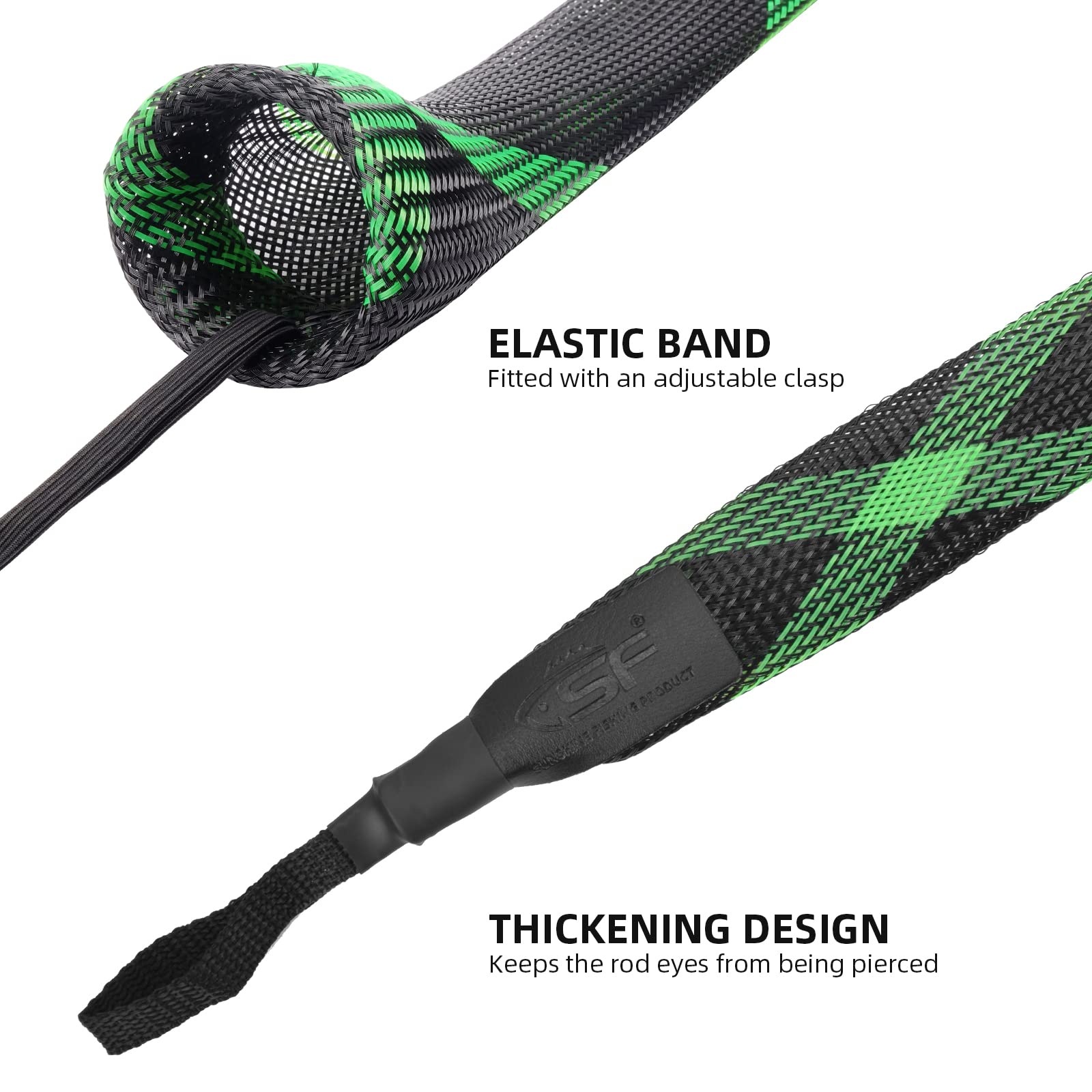 SF Standard Casting Fishing Rod Sock Fishing Rod Sleeve Rod Cover Braided Mesh Rod Protector Pole Gloves Fishing Tools Green-Black-2PCS Fit Casting Rod 6-1/2FT to 7-1/2FT