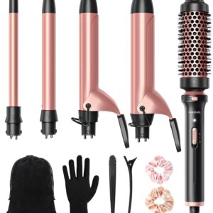 Wavytalk 5 in 1 Curling Iron,Curling Iron Set with Heated Round Brush and 4 Interchangeable Ceramic Curling Wand(0.5”-1.25"), Instant Heat Up,Dual Voltage Hair Curler