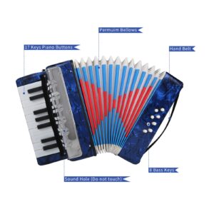 Kids Accordion Entry Level Piano Accordion 17 Key 8 Bass Beginner Accordion with Adjustable Shoulder Strap Piano Accordion Instruments for Childrens and Beginners