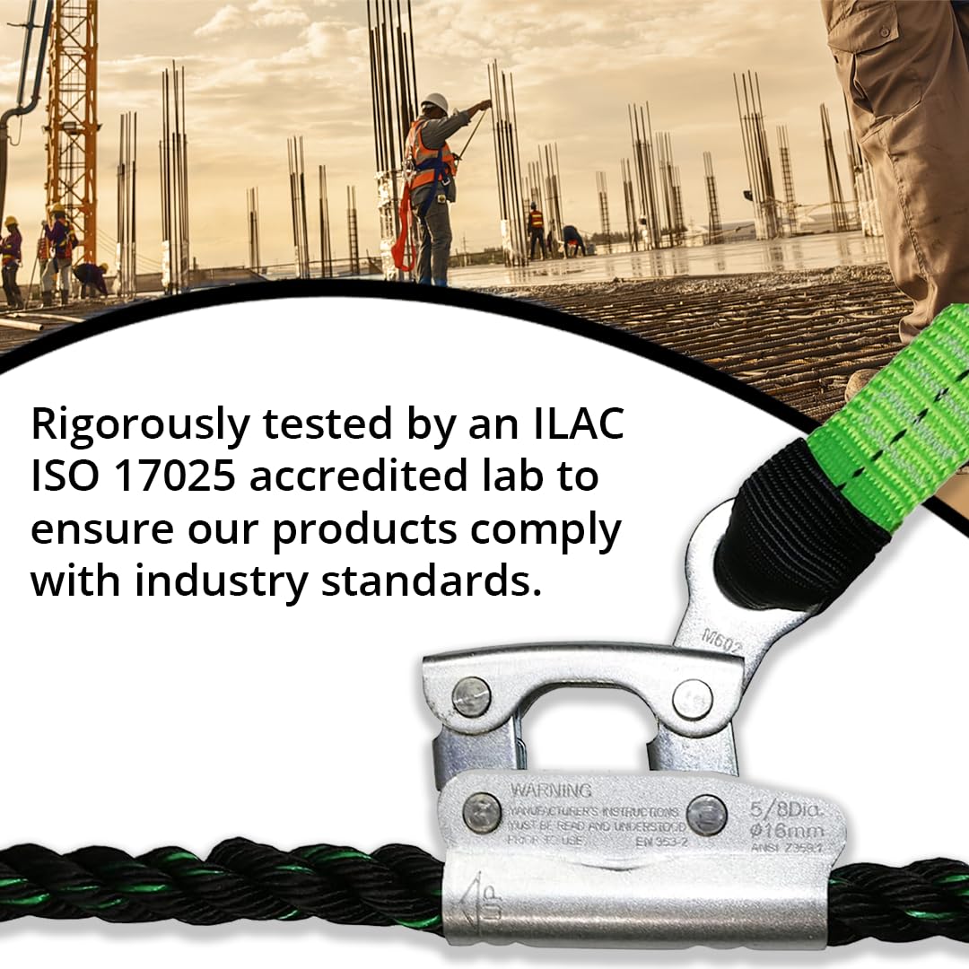 AFP 25 FT Vertical Lifeline Assembly w/Rope Grab Snap Hooks & Shock Absorber, ANSI & OSHA Rated Fall Protection Roofing Safety Equipment