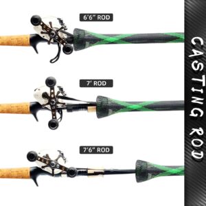 SF Standard Casting Fishing Rod Sock Fishing Rod Sleeve Rod Cover Braided Mesh Rod Protector Pole Gloves Fishing Tools Green-Black-2PCS Fit Casting Rod 6-1/2FT to 7-1/2FT