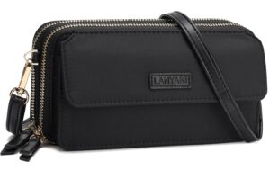 lanyani crossbody wallet purse phone small shoulder bag with wristlet strap for women ladies (nylon black)