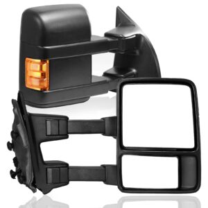 pz driver and passenger side tow mirrors with manual,w/o heated,w/amber signal,black,replacement fit for 2008-2016 ford for f250 for f350 for f450 for f550 super duty