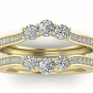 Purple Star 0.85 Carat (Ctw) 14K Yellow Gold Plated Round Cut White Diamond Ladies Wedding 3 Stone Enhancer Double Ring (8.5)