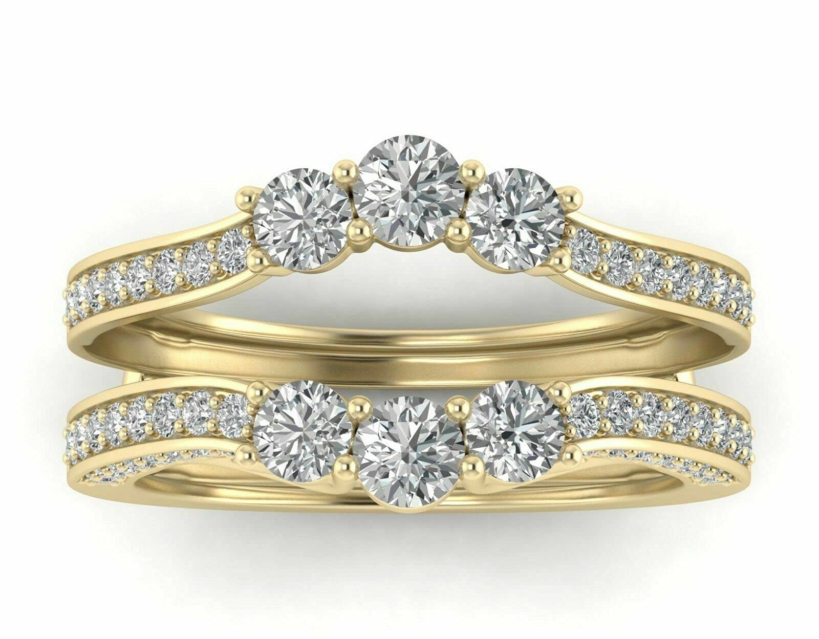 Purple Star 0.85 Carat (Ctw) 14K Yellow Gold Plated Round Cut White Diamond Ladies Wedding 3 Stone Enhancer Double Ring (8.5)