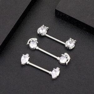 14G Dainty Owl Nipple Rings for Women Stainless Steel Fake Diamond Crystal Rhinestone Nipple Piercing Nipple Straight Barbells Tongue Rings Sexy Body Piercing Jewelry Gifts for Birthday BFF