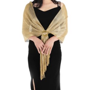 aster sparkling metallic shawls and wraps for evening dresses with buckle, womens shawls and wraps for evening party bride bridesmaid gifts(gold)