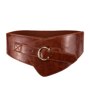 joymin women's fashion wide waist belt elastic stretch cinch belts classy c-shape buckle design waistband，brown