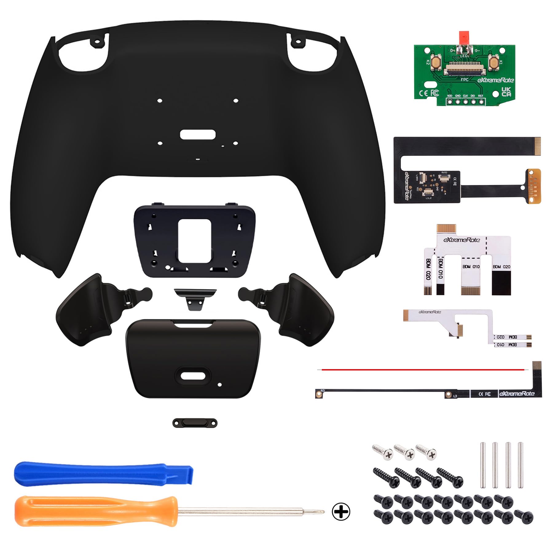 eXtremeRate Black Back Paddles Programable Rise 2.0 Remap Kit for PS5 Controller BDM-010 020, Upgrade Board & Redesigned Back Shell & Back Buttons Attachment for PS5 Controller - Without Controller