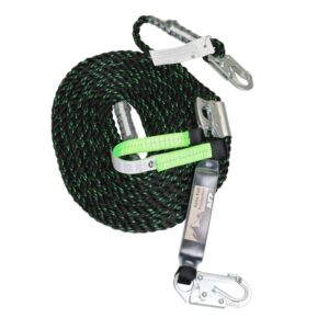 afp 25 ft vertical lifeline assembly w/rope grab snap hooks & shock absorber, ansi & osha rated fall protection roofing safety equipment