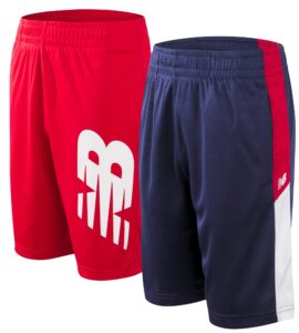 new balance boys’ active shorts – 2 pack performance mesh basketball shorts – workout gym shorts for boys (4-20), size 5-6, indigo/red