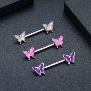 14G Dainty Butterfly Nipple Rings 316L Stainless Steel Nipple Barbell Nippleshield Piercing Bar Nipple Straight Barbells Cute Body Piercing Jewelry Gifts for Women Girls BFF Wife (Pink)