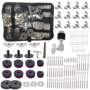 jiayouy drum set parts hardware pack 12pcs bass drum claws & 54pcs tension rods(15mm-90mm) cymbal felts hi-hat clutch washer sleeves and base wing nuts cymbal replacement accessories