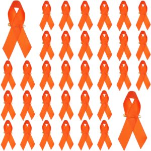 150 pieces orange ribbon satin pins awareness pins leukemia lymphoma cerebral cancer awareness pins orange brooch with safety pins for women man charity public social event