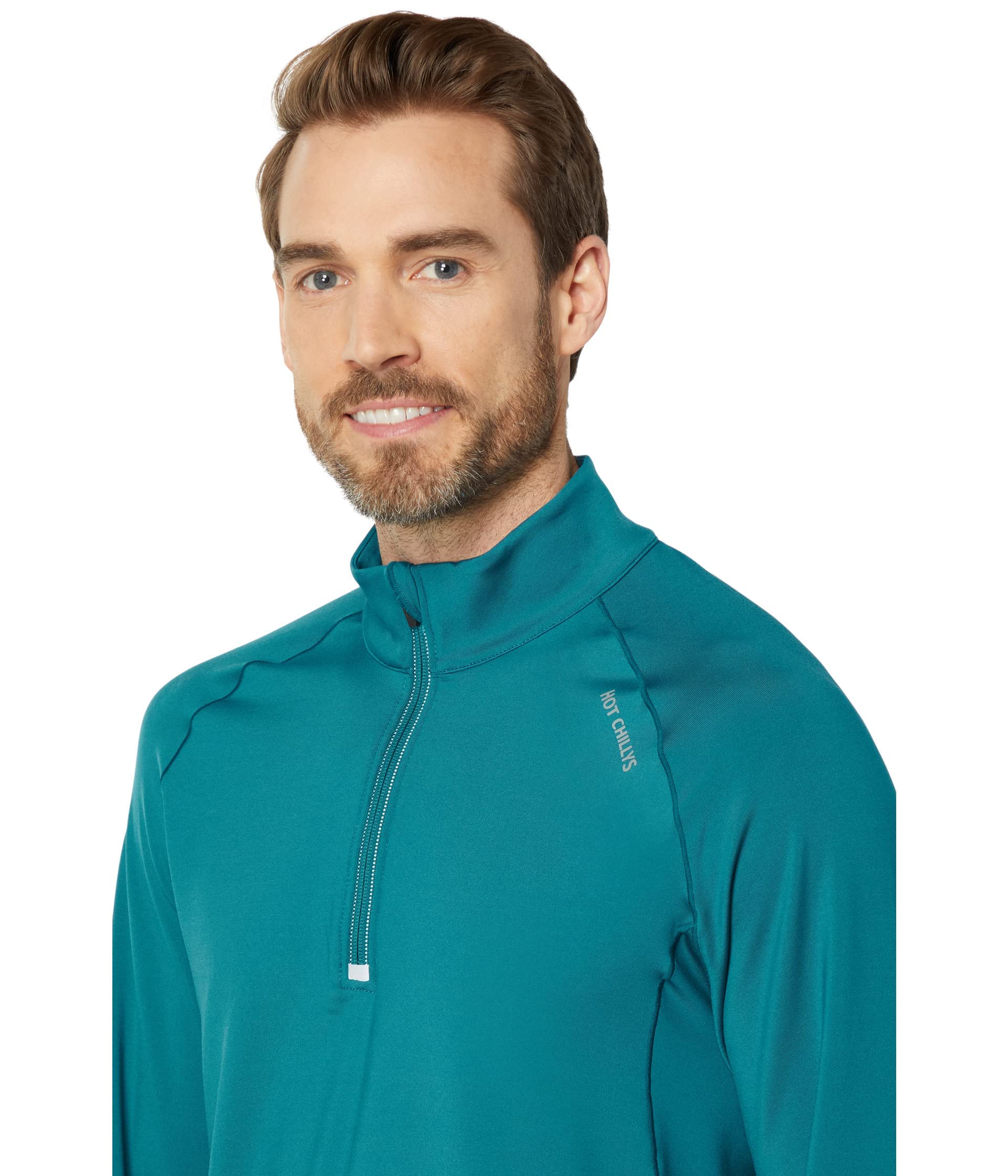 Hot Chillys Men's Micro Elite Chamois Zone Zip-T Midweight Body Fit Base Layer - Cross Country Blue, Large