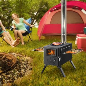 LAZZO Camping Tent Stove, Portable Wood Burning Stove with Pipes for tent, Heating Burner Stove for Camping, Outdoor Camping Tent Wood Stove for Cooking, Ice-fishing,Travel, Hiking,Backpacking trip