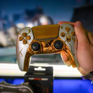 MODDEDZONE Wireless Controller for PS5 with Exclusive and Unique Designs Compatible with PlayStation 5 - The Ideal Christmas Gift for Gaming Enthusiasts - Expertly Crafted in USA Gold Thunder