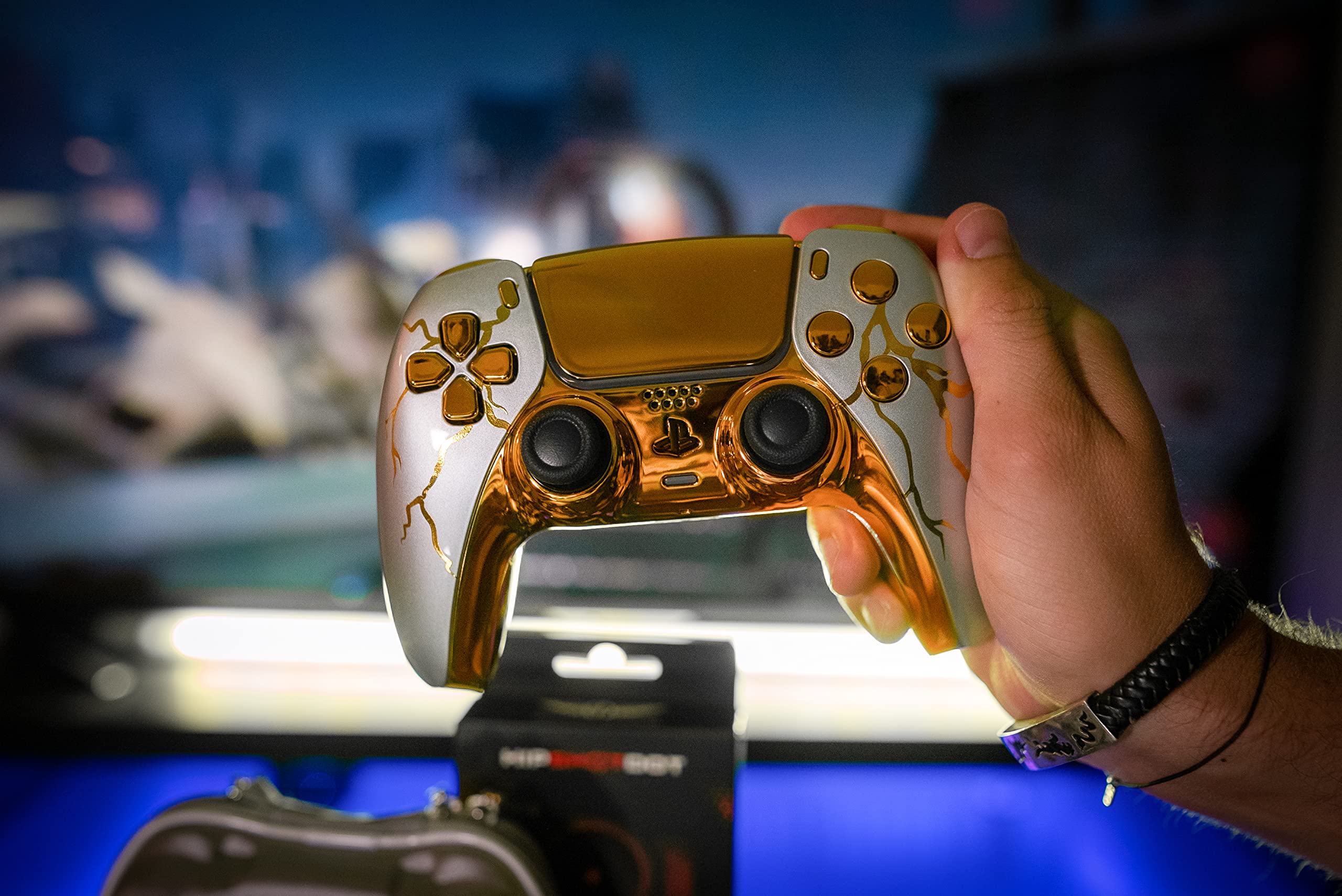 MODDEDZONE Wireless Controller for PS5 with Exclusive and Unique Designs Compatible with PlayStation 5 - The Ideal Christmas Gift for Gaming Enthusiasts - Expertly Crafted in USA Gold Thunder