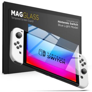 magglass blue light screen protector for nintendo switch oled - anti bluelight blocking tempered glass for reduced eye fatigue (oled model)