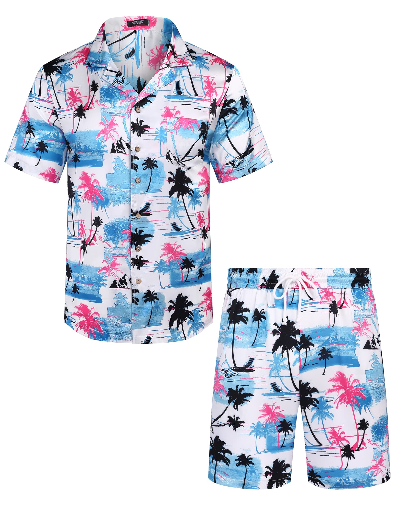 COOFANDY Men's Hawaiian 2 Piece Short Set Cruise Wear Short Sleeve Button Down Shirts and Shorts