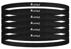 athlé skinny headbands for women and men - 6 pack - elastic headbands for women and men - non slip silicone grip - lightweight and comfortable thin headbands - black