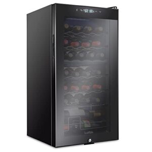 ivation 28 bottle compressor wine cooler refrigerator w/lock | large freestanding wine cellar for red, white, champagne or sparkling wine | 41f-64f digital temperature control fridge glass door black