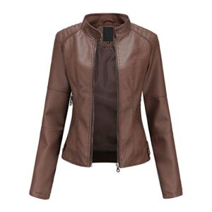 INESVER Womens Faux Fur Leather Jackets Zip Up Motorcyle Short Outwear Fashion Lightweight Leather Cropped Coats